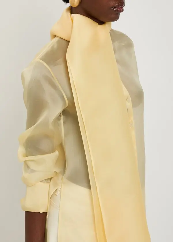 Another Tomorrow Bow Silk-organza Blouse - Beige