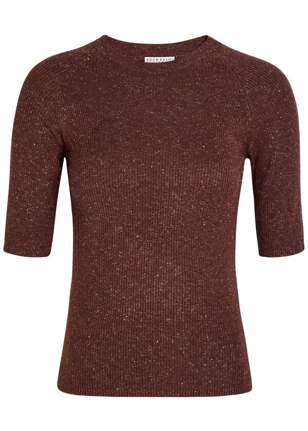 Brunello Cucinelli Metallic Cashmere-blend Top - Burgundy