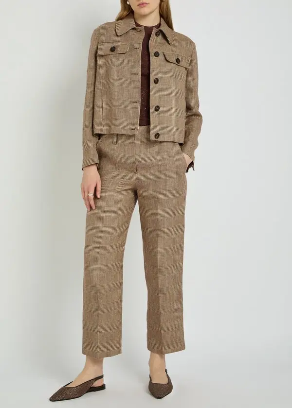 Brunello Cucinelli Houndstooth Linen Straight-leg Trousers