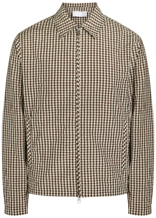 Moncler Gingham Crinkled Cotton-blend Jacket - Grey