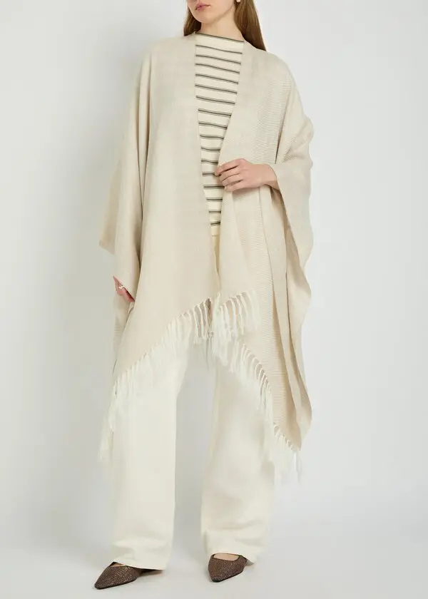 Brunello Cucinelli Metallic-knit Linen-blend Poncho