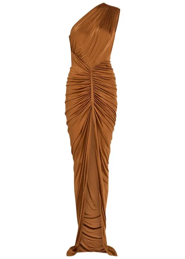 Rick Owens Avra Gathered One-shoulder Jersey Gown - Tan