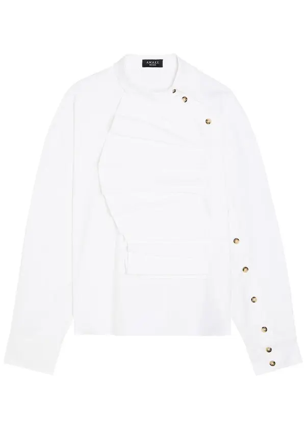 A.W.A.K.E. Mode Ruffled Asymmetric Shirt - White