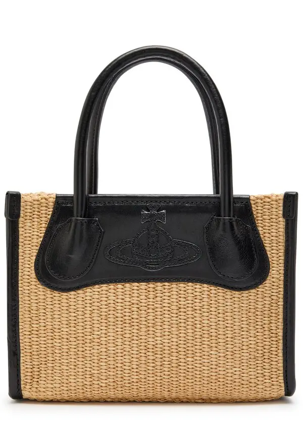 VIVIENNE WESTWOOD Small Leather And Raffia Tote - Natural