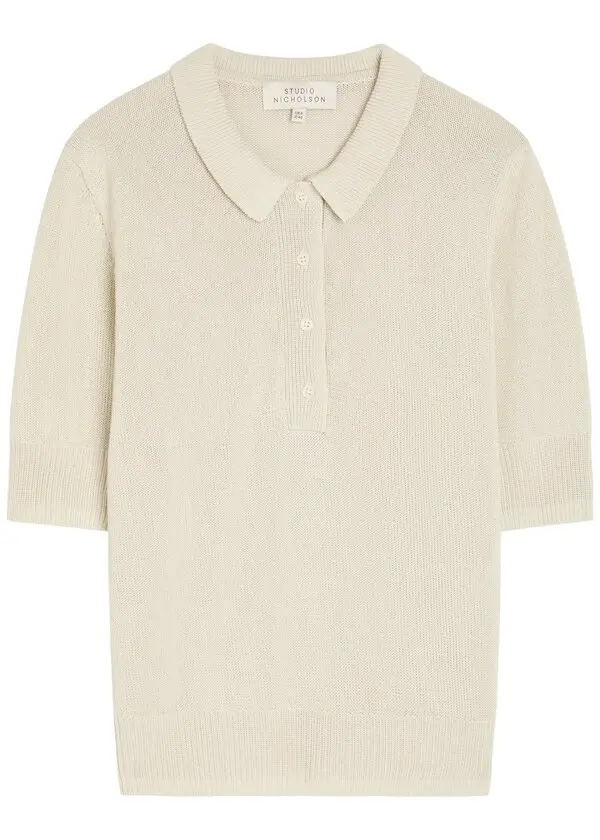Studio Nicholson Fine-knit Polo Top - Beige
