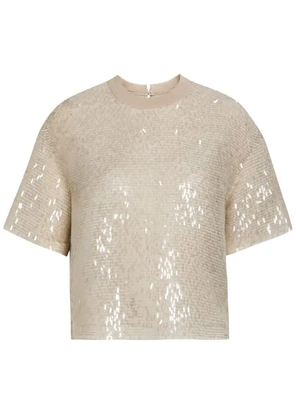 Brunello Cucinelli Embellished Silk Blouse - Silver