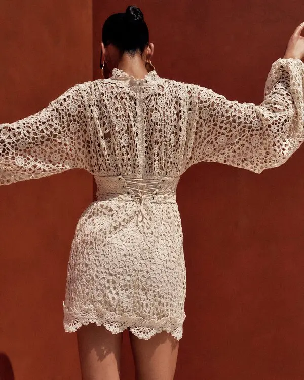 ANDREA IYAMAH Crocheted Lace Corset Mini Dress