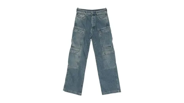 Rick Owens Pantaloni In Denim Double Cargo Jeans - Washed Indigo
