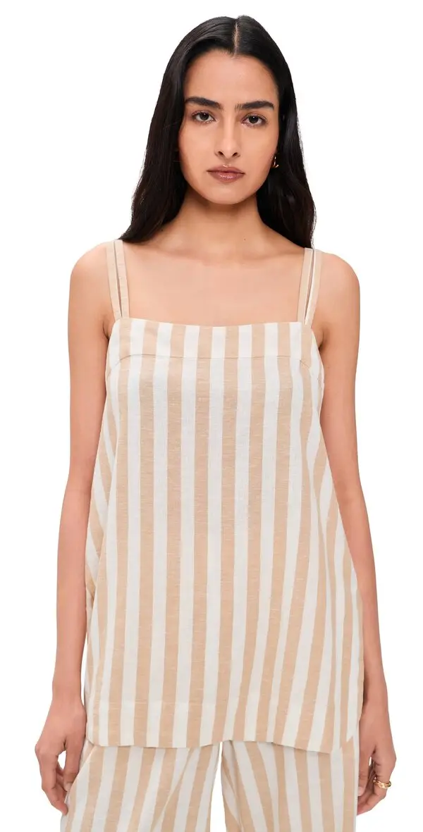 Marine Layer Hemp Striped Tank - Cream/taupe Stripe