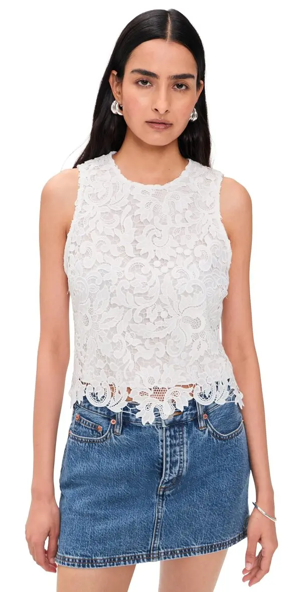 Alice + Olivia Amal Lace Tank - Off White