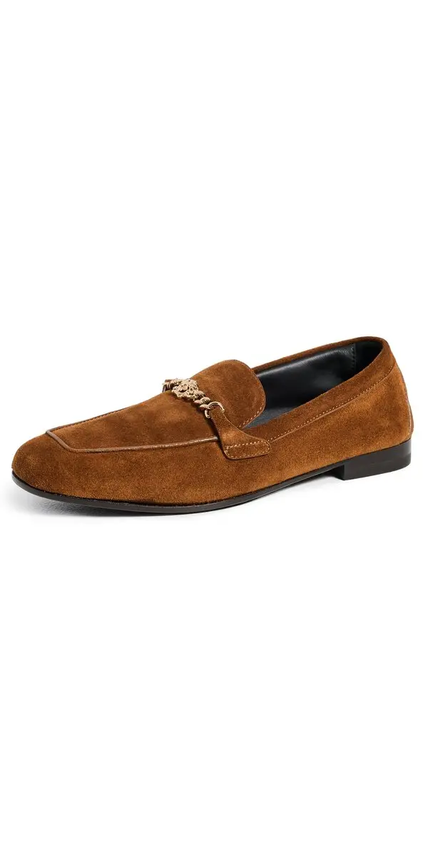 Versace Medusa Suede Loafers - 1ng8v/tobacco/versace Gold