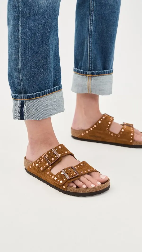 BIRKENSTOCK Arizona Studded Suede Sandals - Mink