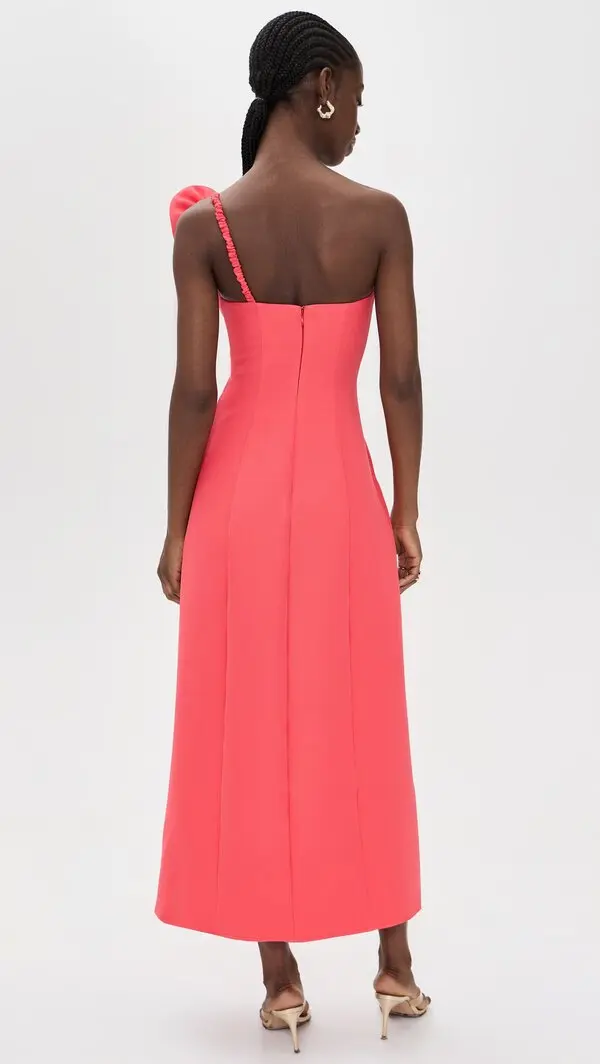 THE WOLF GANG Flores One Shoulder Midi Dress With Floral Appliques