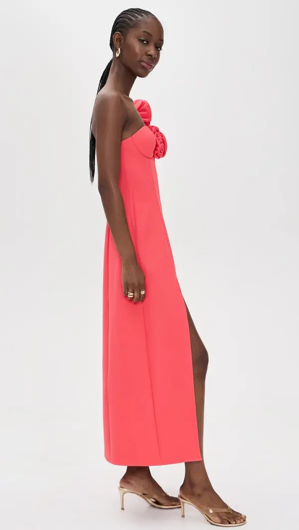 THE WOLF GANG Flores One Shoulder Midi Dress With Floral Appliques