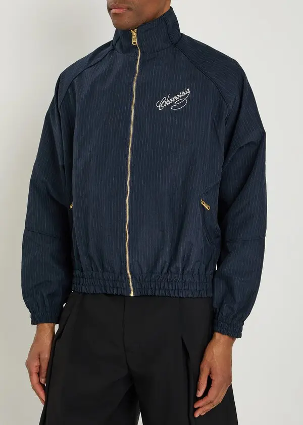 WILLY CHAVARRIA Ruff Rider Pinstriped Woven Track Jacket - Navy