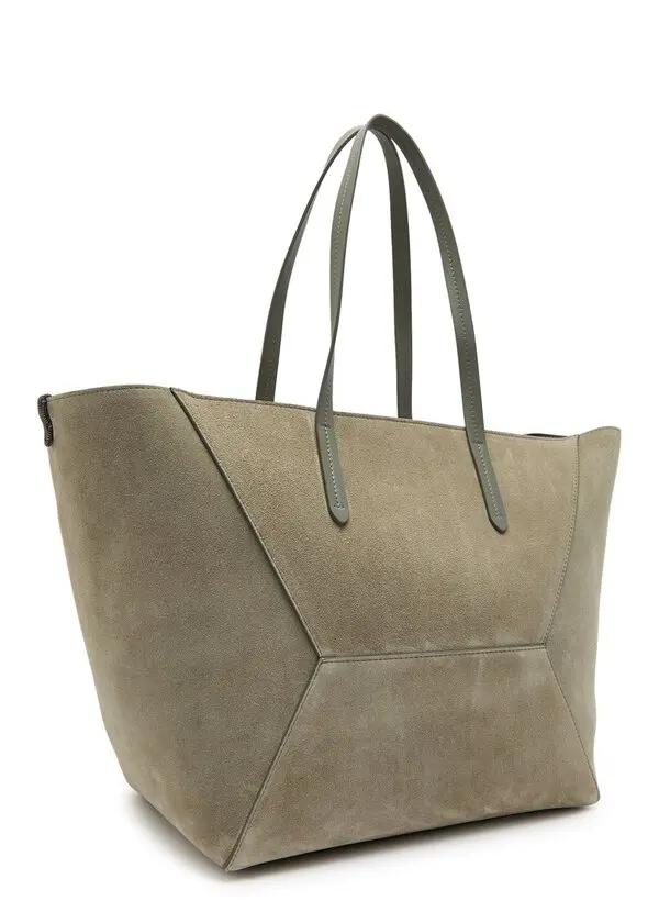 Brunello Cucinelli Medium Suede Tote Bag - Sand