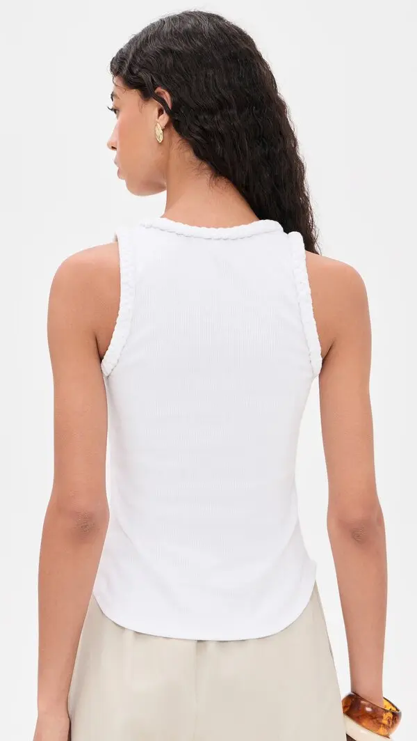 Cinq À Sept Braided Trim Ribbed Tank Top - White/white