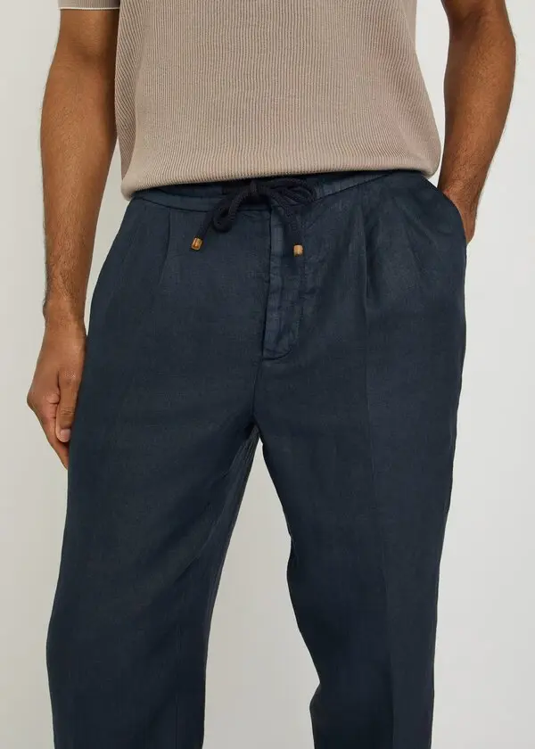 Brunello Cucinelli Tapered-leg Linen Trousers - Blue