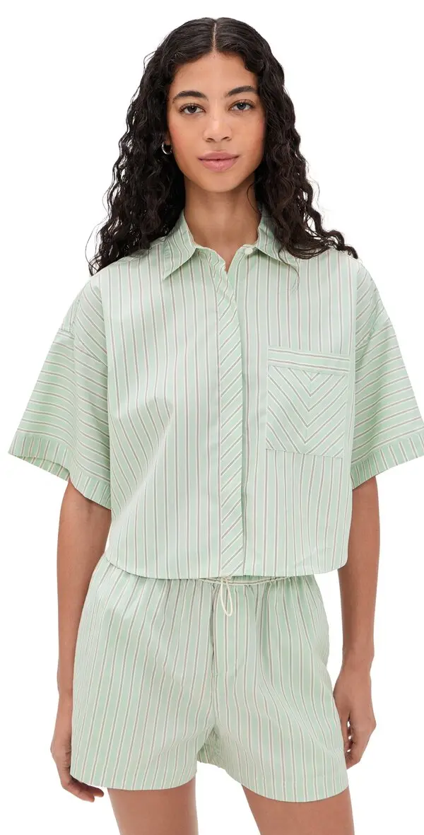 Rag & Bone Marin Short Sleeve Stripe Shirt - Grnst