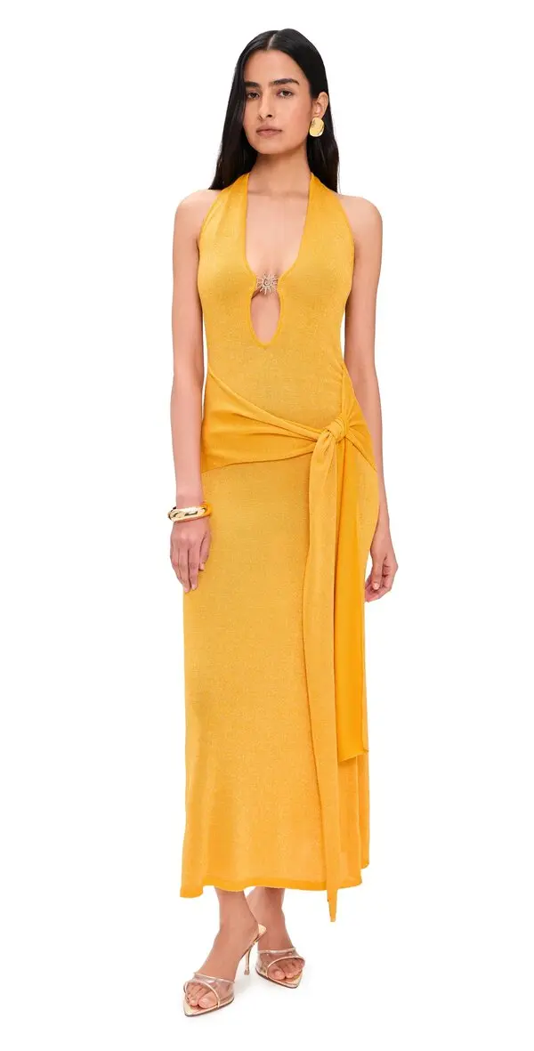RUNAWAY THE LABEL Ayella Deep V Knit Maxi Dress - Mango