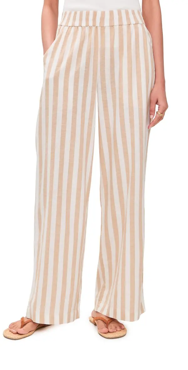 Marine Layer Allison Hemp Trousers - Cream/taupe Stripe
