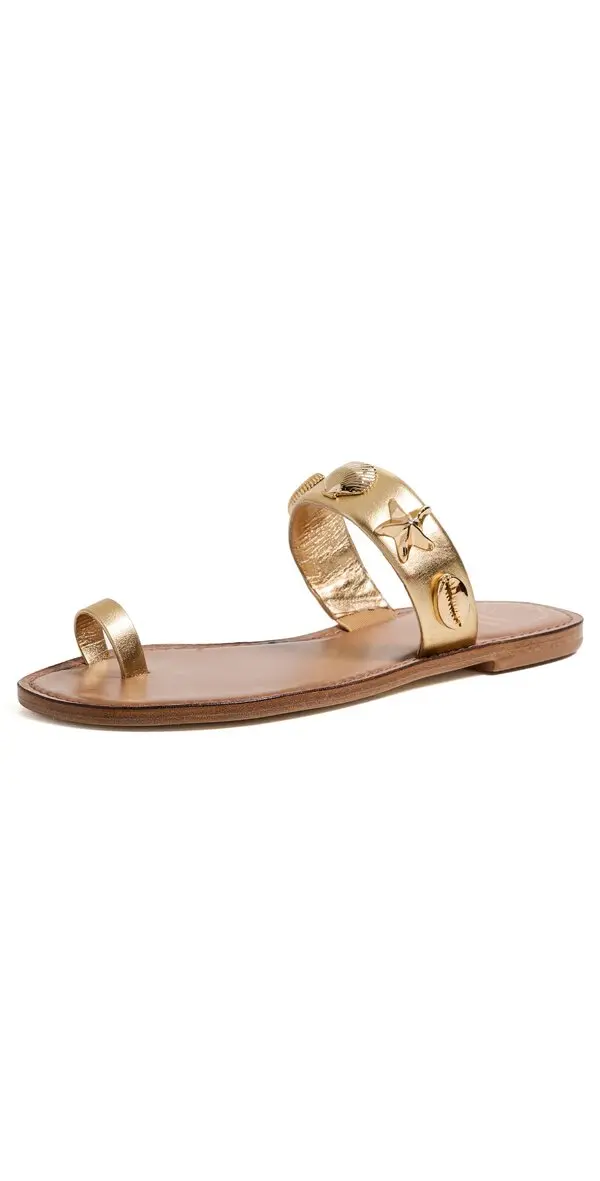 Larroude Madison Thong Sandals - Gold Metallic Leather