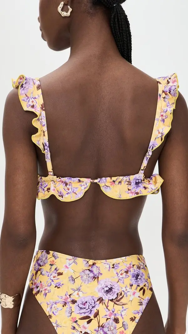 PatBO Peony Print Lycra Ruffle Bikini Top