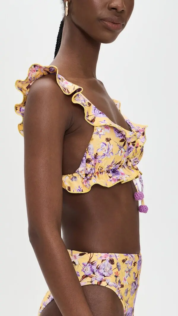 PatBO Peony Print Lycra Ruffle Bikini Top