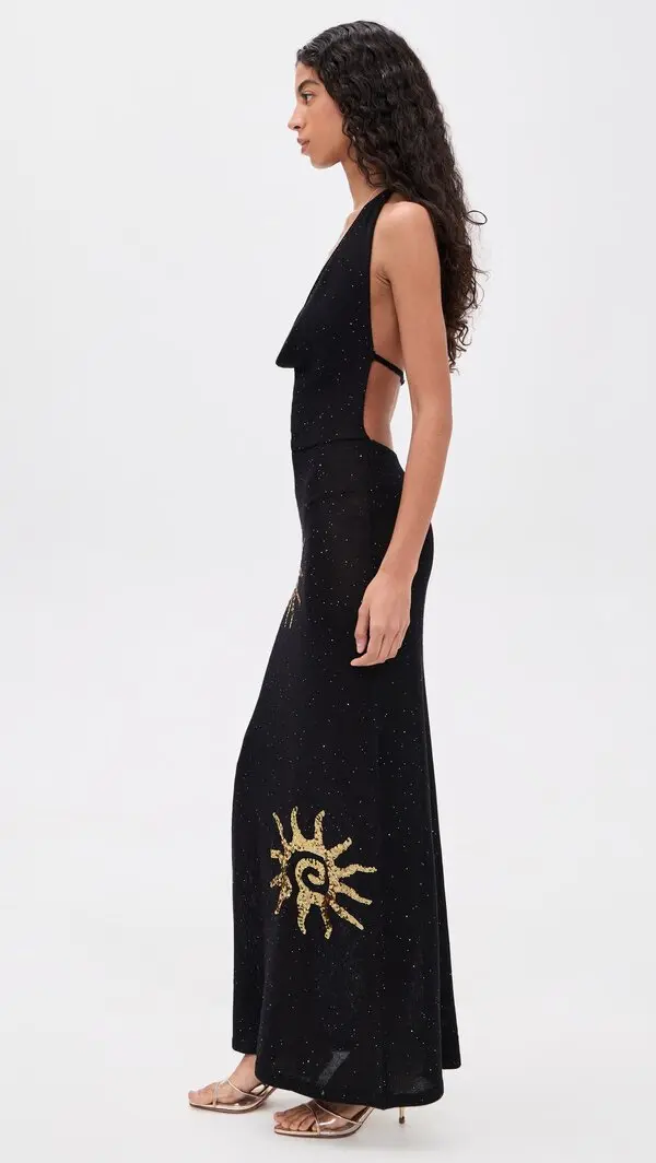 RUNAWAY THE LABEL Yasmina Plunge Cowl Knit Maxi Dress
