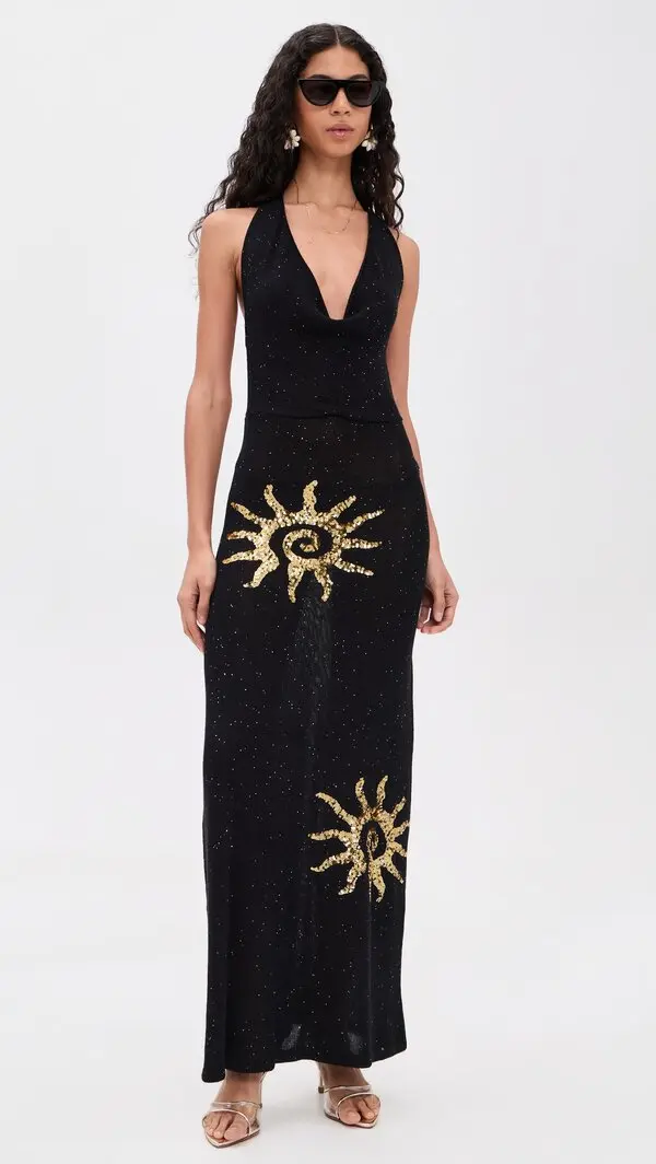 RUNAWAY THE LABEL Yasmina Plunge Cowl Knit Maxi Dress