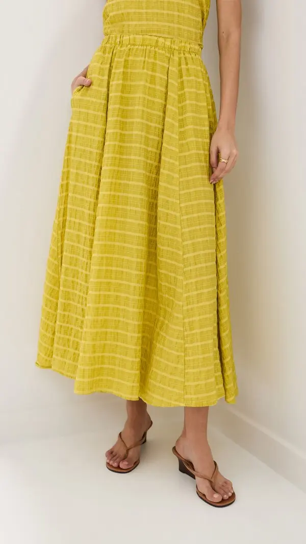 LE BOP Checked Seersucker Skirt - Chartreuse