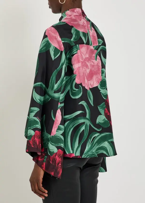 La DoubleJ Floral-print Silk-twill Top - Black