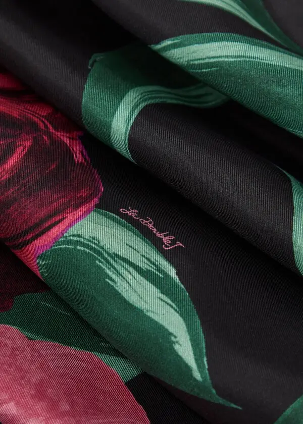 La DoubleJ Floral-print Silk-twill Top - Black