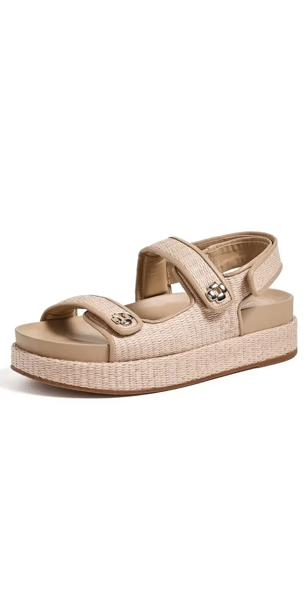 Larroude Jetty Sandals - Natural Raffia/beige Leather