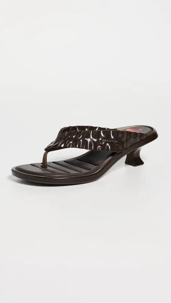 Melissa X Ganni Jelly Thong Kitten Heels - Brown