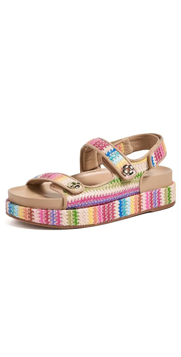 Larroude Jetty Raffia Sandals - Pink Raffia Lace/beige Leather