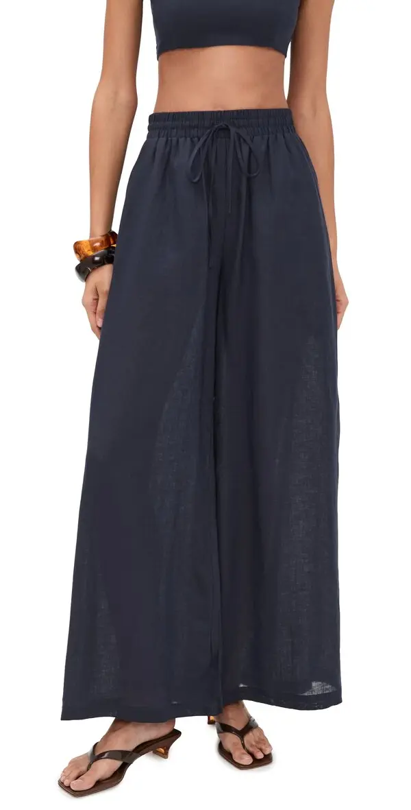 Susana Monaco Linen Wide Leg Pants - Midnight