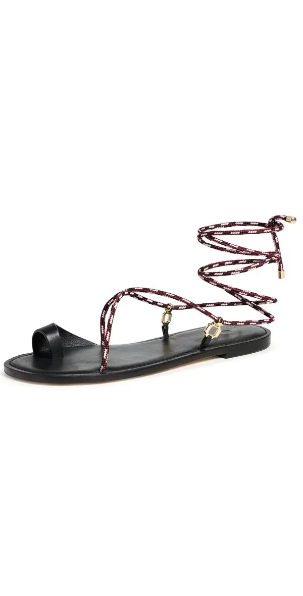Larroude Antibes Flat Sandals - Black Leather