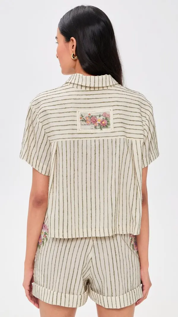 Agua Bendita Virtuosa Paraiso Shirt With Floral Appliques