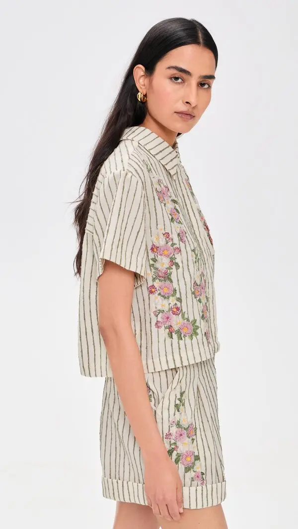 Agua Bendita Virtuosa Paraiso Shirt With Floral Appliques