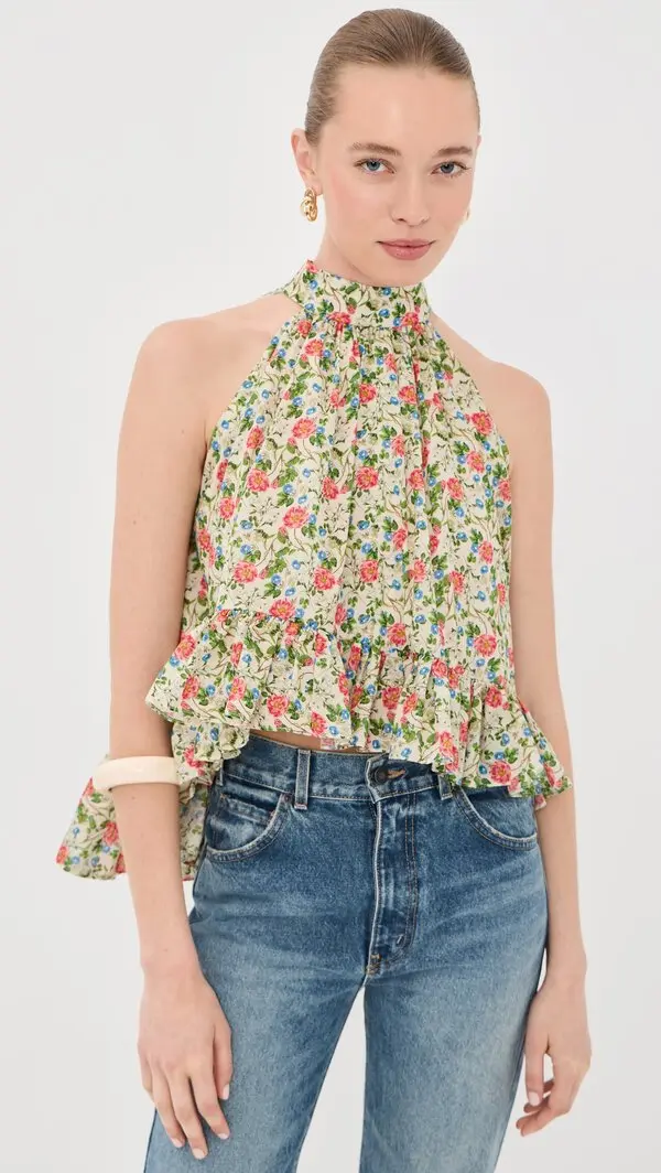 Azeeza Plath Cotton Voile Top With Ruffled High-low Hem - Florette