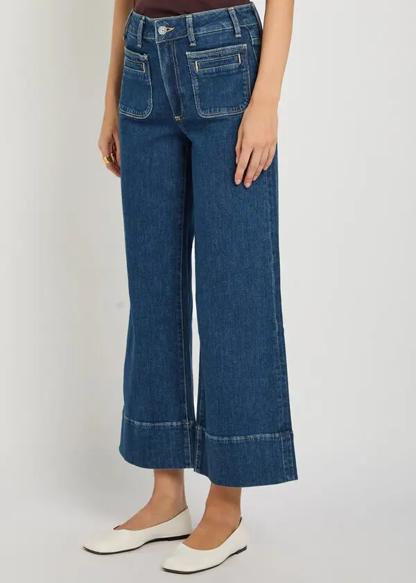 Paige Vanessa Patch Pocket Wide-leg Stretch Denim Jeans
