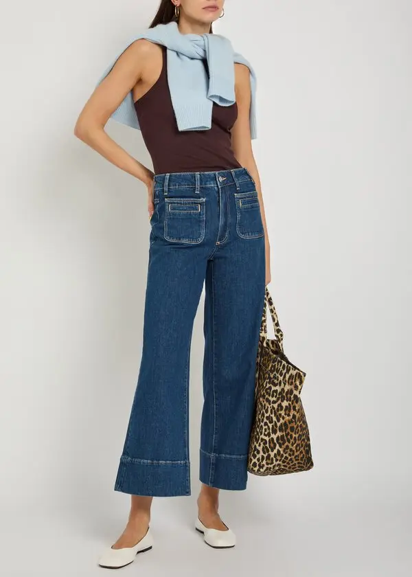 Paige Vanessa Patch Pocket Wide-leg Stretch Denim Jeans