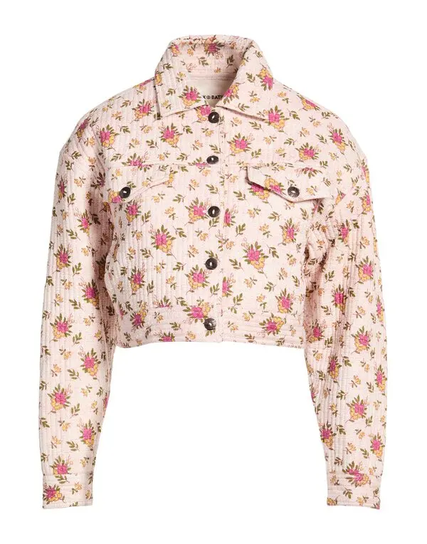 Antik Batik Floral Print Cropped Quilted Jacket - Pink