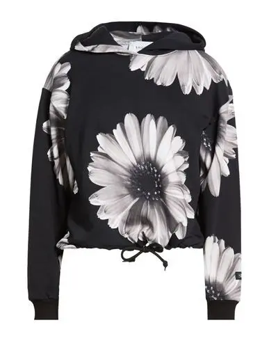 SHOE Cotton Fleece Floral-print Hooded Sweatshirt - Black