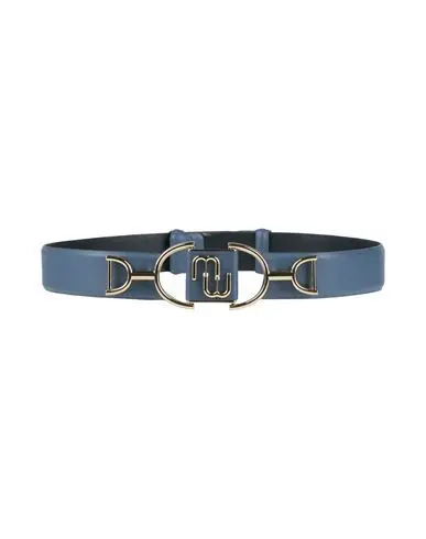 Maje Leather Belt With Logo Buckle - Blue