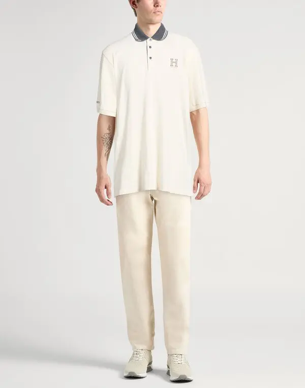 HACKETT Polo Shirt Ivory Size Cotton, Elastane - White