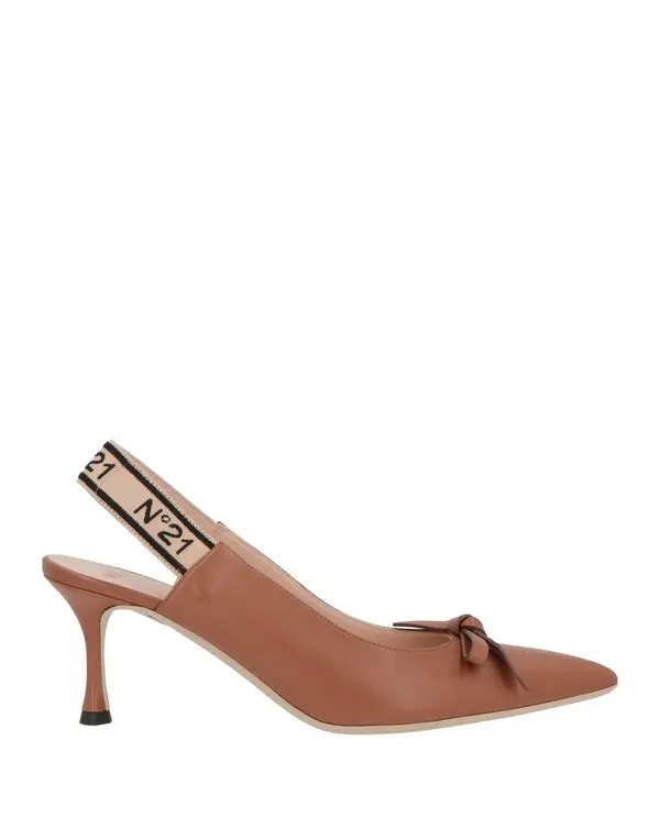 N°21 Leather Slingback Pumps With Bow Detailing - Beige