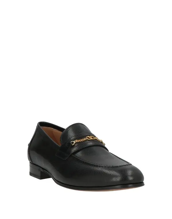 Valentino Garavani Leather Loafers With Gold Tone Chain Detailing - Black