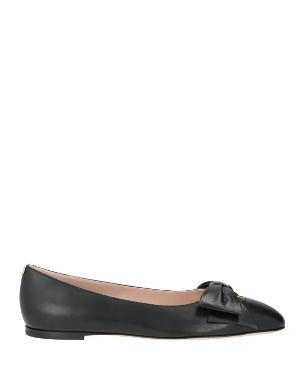 Valentino Garavani Leather Ballet Flats With Bow Detailing - Black
